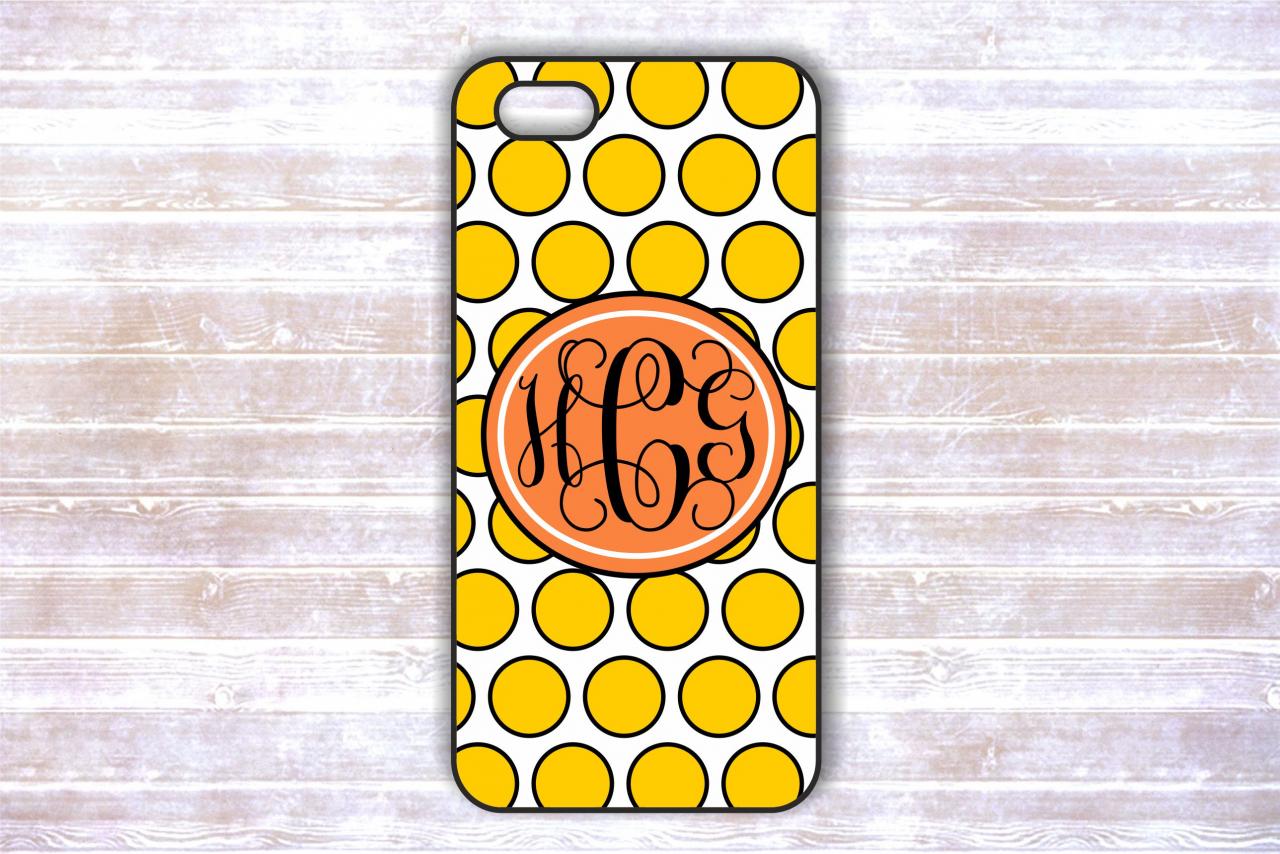 Monogrammed Iphone Iphone 4/4s Case - Yellow Polka Dots Personalized Hard Cases For Iphone 4/ 4s ...